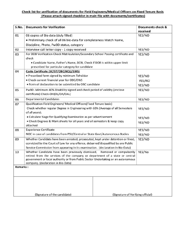 Checklist - Performagovt. Job Checklist Performa For New Joining Certificate Checklist | PDF