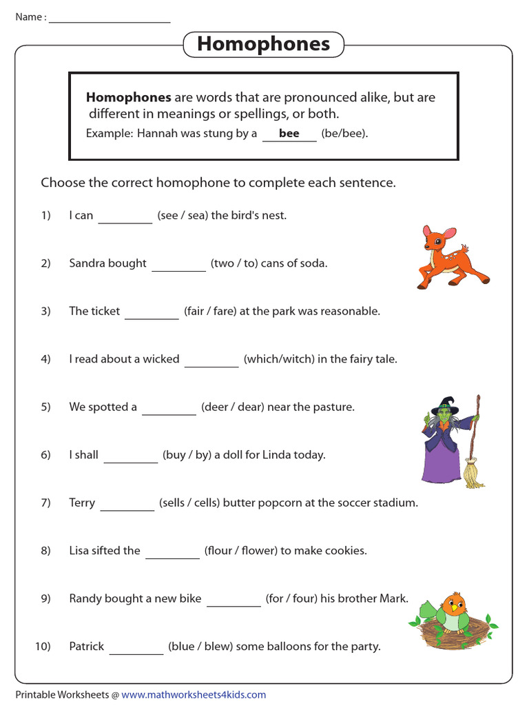 Homophones Worksheet | PDF