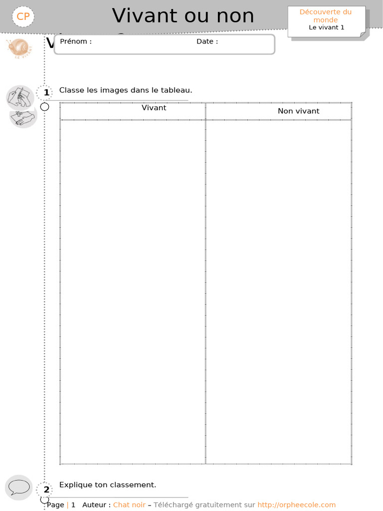 Vivant ou Non Vivant : Activités CP | PDF | Biologie | Zoologie