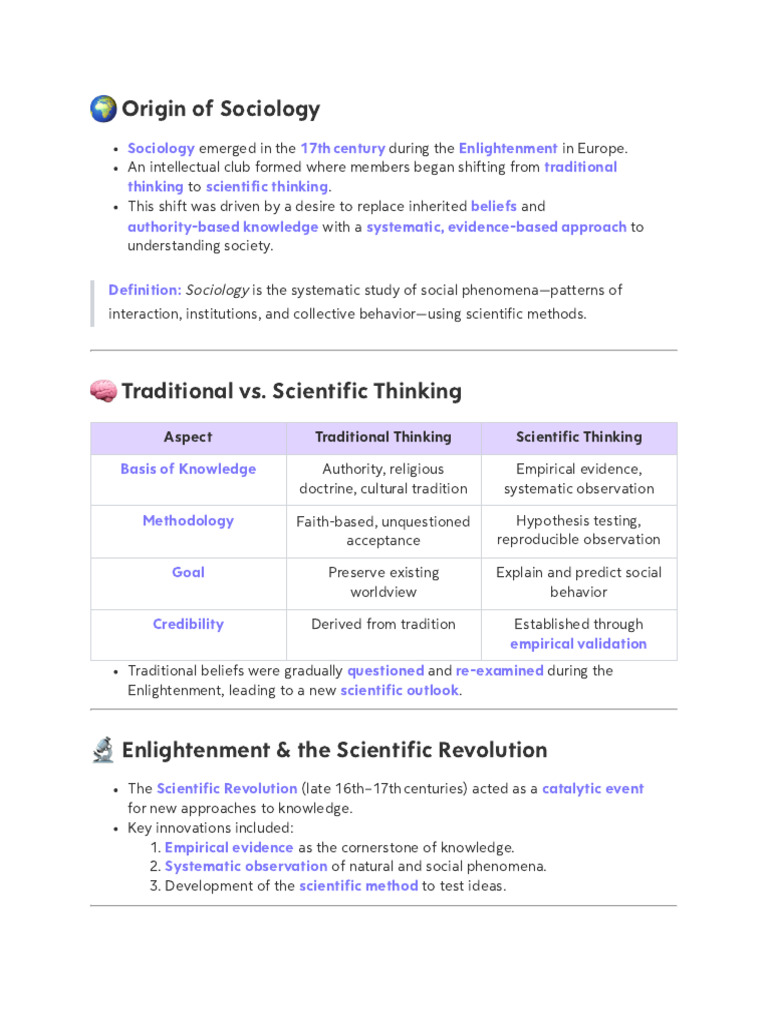Origin of Sociology Scientific Thinking Vs Tradition Introduction To ...