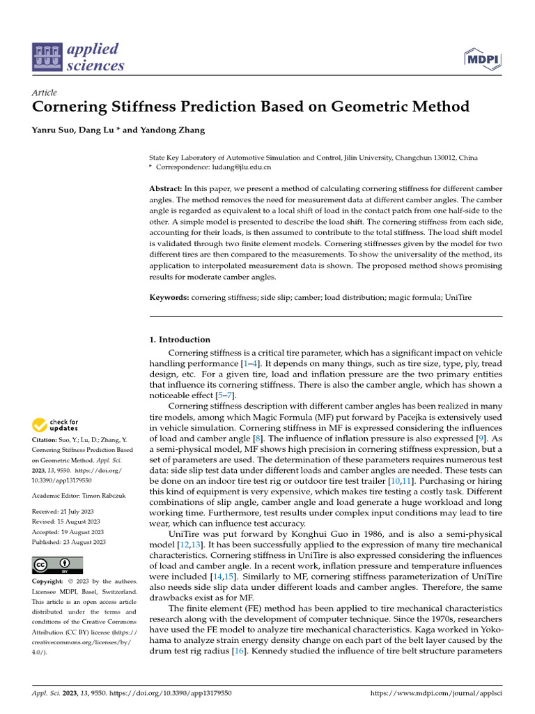 Cornering Stiffness Prediction Based On Geometric Method | PDF | Tire ...