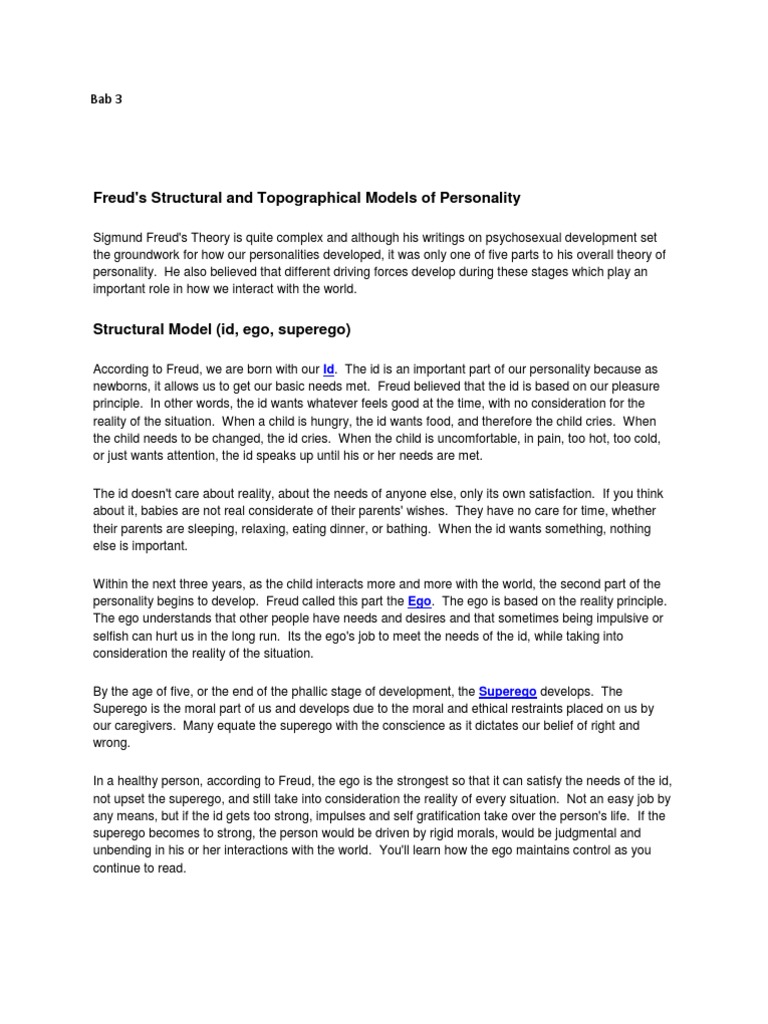 Freud's Structural and Topographical Models of Personality | PDF
