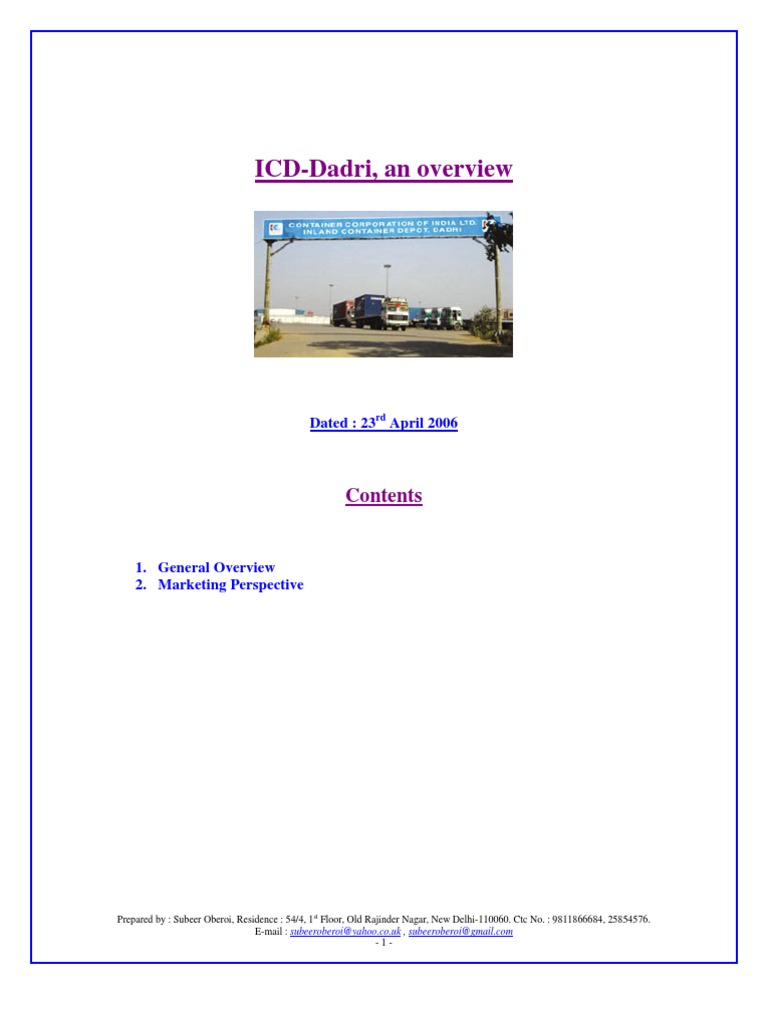 ICD Dadri Overview | PDF | Rail Transport | Industries