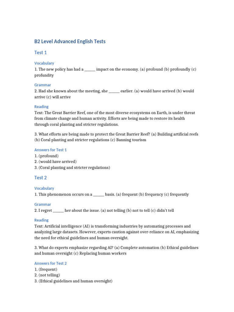 B2 Level Advanced English Tests | PDF | Energy Development | Climate Change