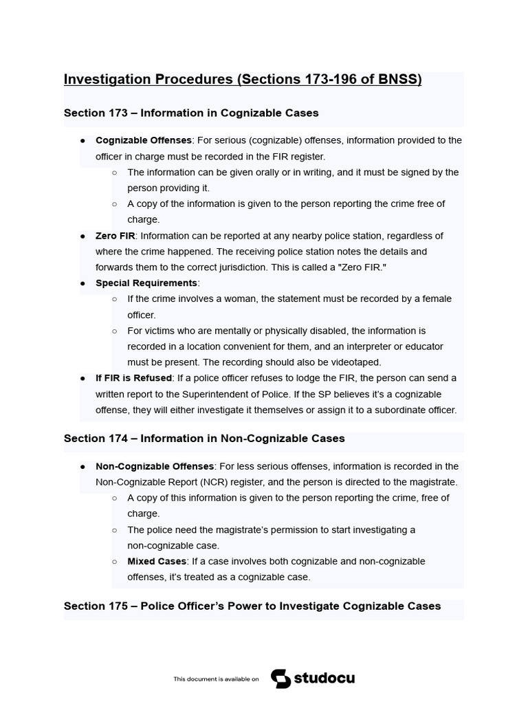 BNSS - Notes - Information To Police | PDF | Bail | Witness