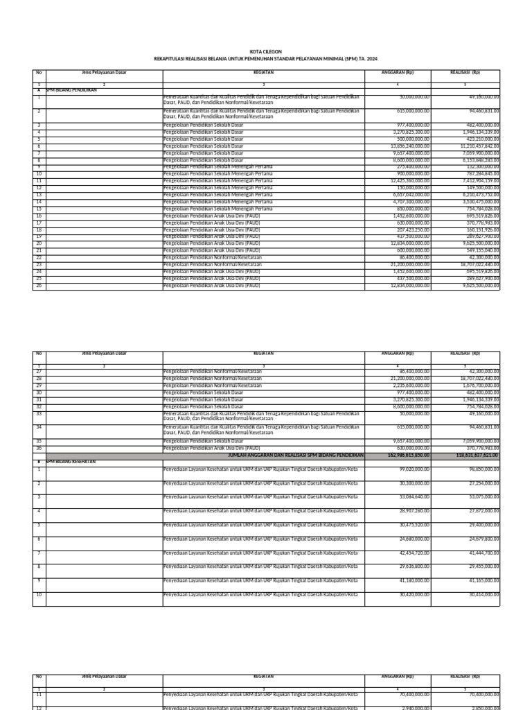 Rekap Belanja SPM Cilegon 2024 | PDF