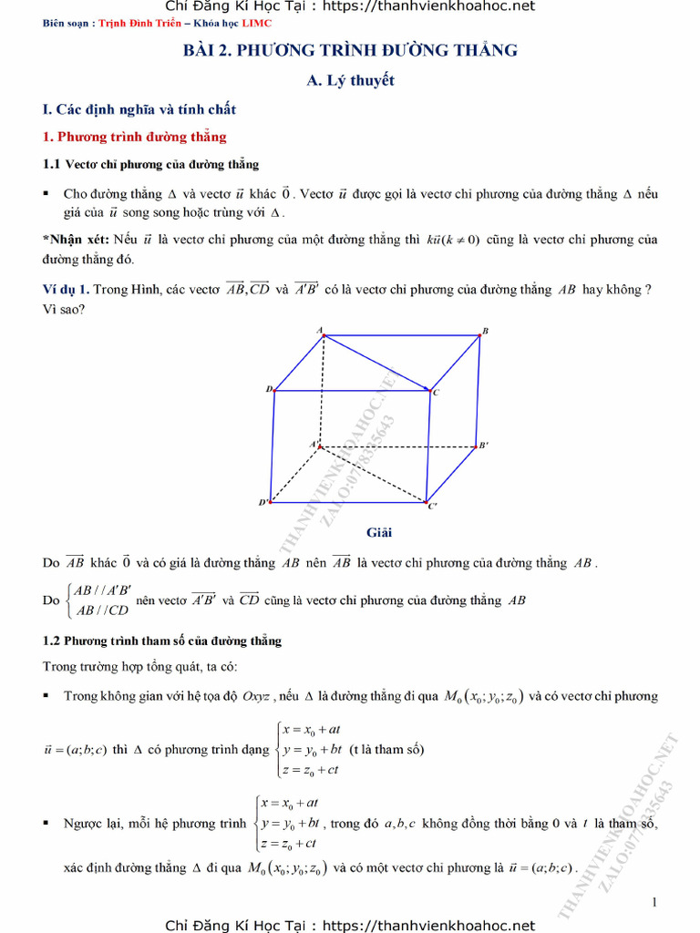 Bai 2 Phuong Trinh Duong Thang de | PDF