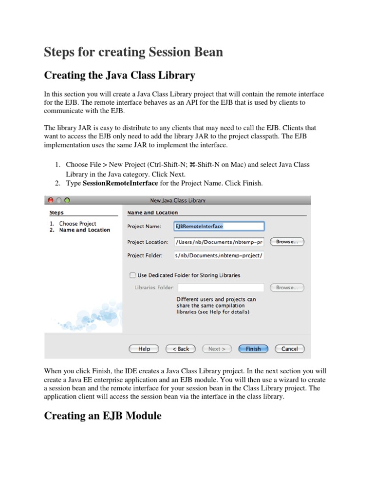 Steps For Creating Session Bean: Creating The Java Class Library | PDF | Enterprise Java Beans ...