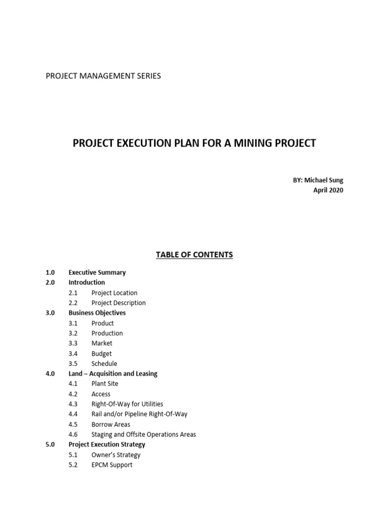 Project Execution Plan Table of Contents | PDF | Logistics | Employment