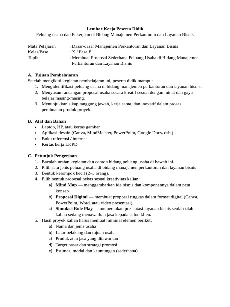 LKPD - Peluang Usaha Dan Pekerjaan Di Bidang MPLB | PDF