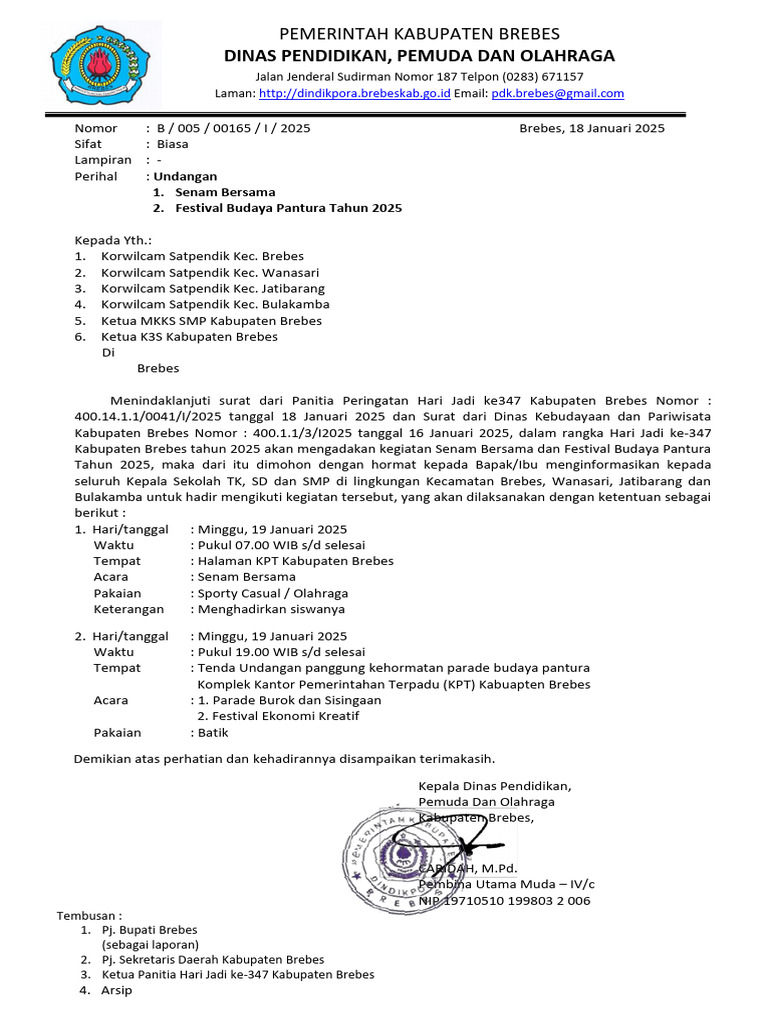 Undangan Senam dan Festival Budaya Brebes | PDF