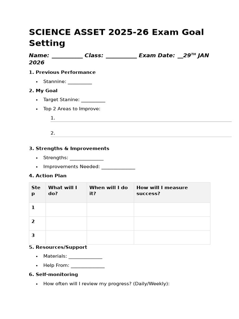 Science Exam Goal Setting Guide | PDF