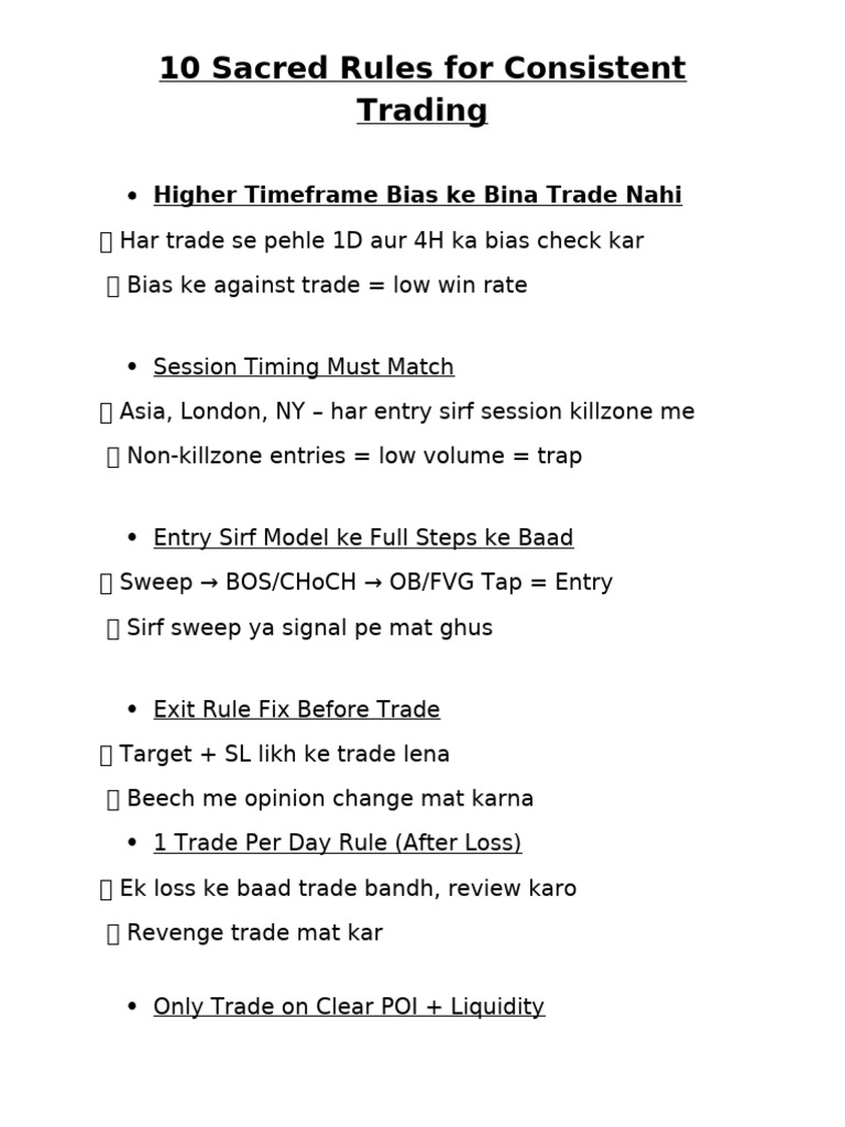 10 Sacred Rules For Consistent Trading | PDF
