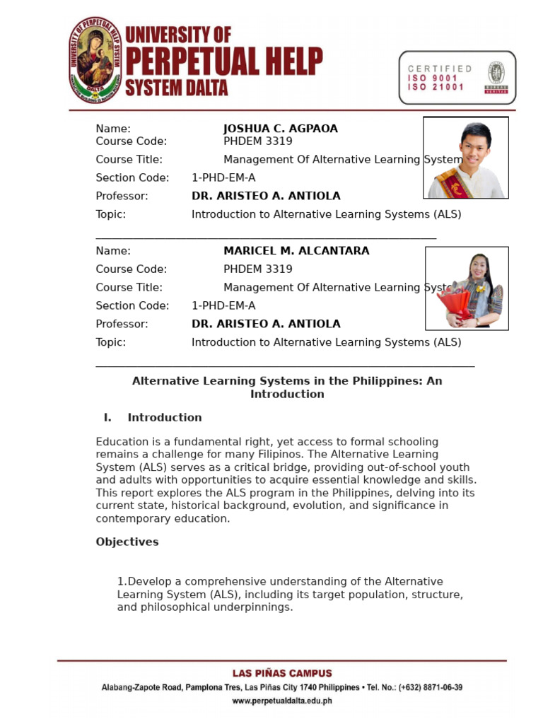 AGPAOA ALCANTARA Introduction To Alternative Learning Systems ALS | PDF ...