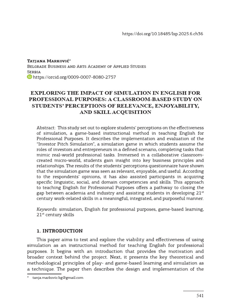 Exploring The Impact of Simulation in English For | PDF | Learning ...