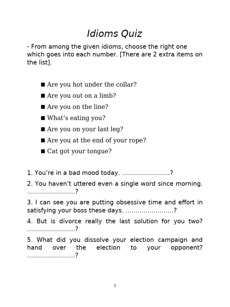 Idioms Quiz: Match the Expressions | PDF