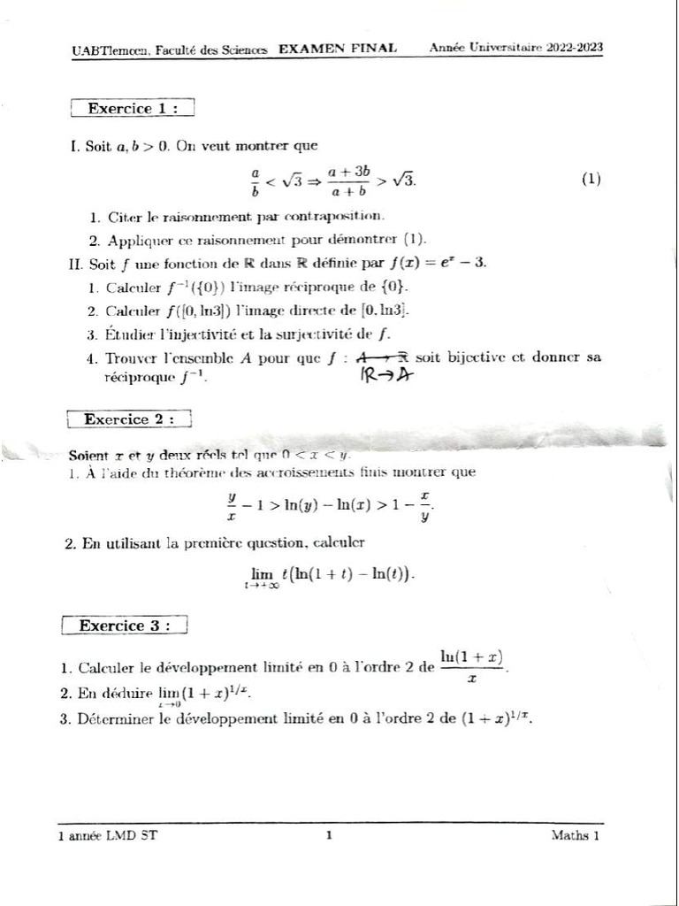 Examen Math1 | PDF