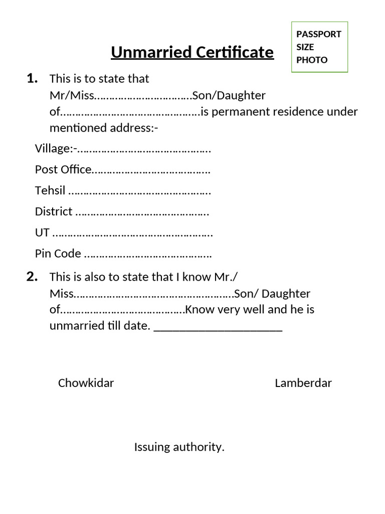 Unmarried Certificate | PDF