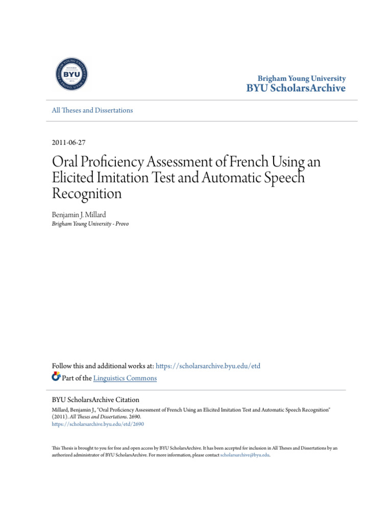 Oral Proficiency Assessment of French Using An Elicited Imitation | PDF ...