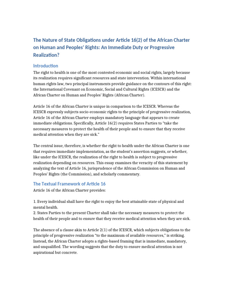 Article 16 Right To Health African Charter | PDF | Justice | Crime ...
