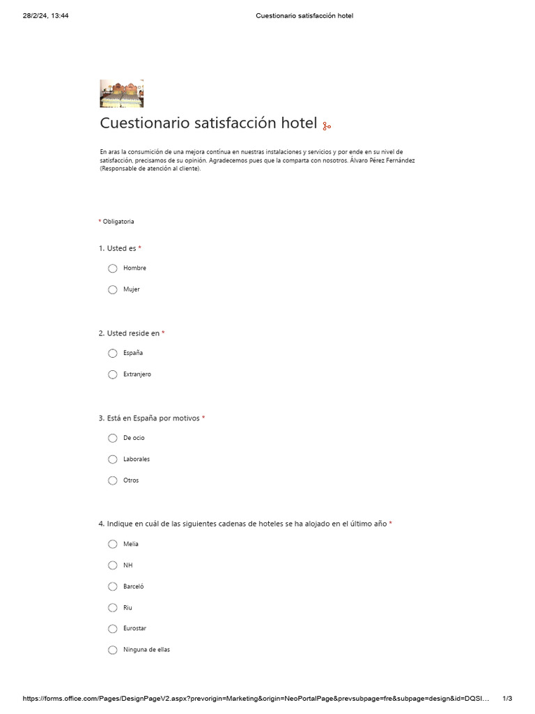 Cuestionario Satisfacción Hotel Álvaro Pérez Fernández | PDF | Hotel