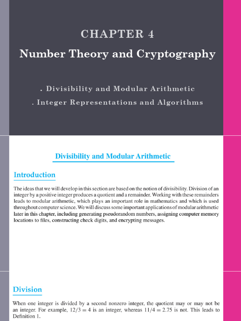 1 Divisibility and Modular Arithmetic - Integer Representations and Algorithms | PDF
