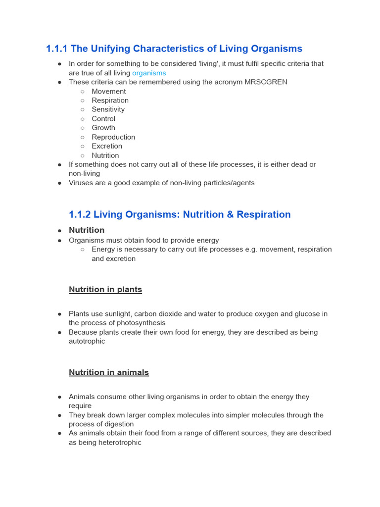 Characteristics of Living Organisms | PDF | Cell (Biology) | Eukaryotes