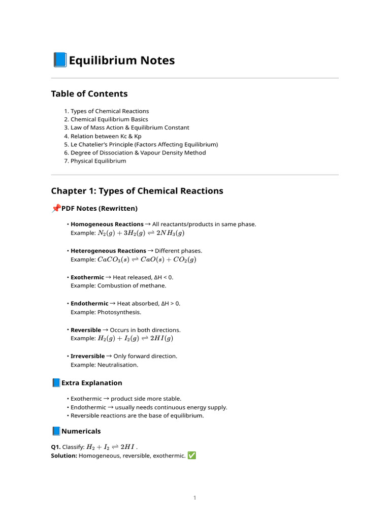 Chemical Equilibrium Notes | PDF | Chemical Equilibrium | Chemical ...