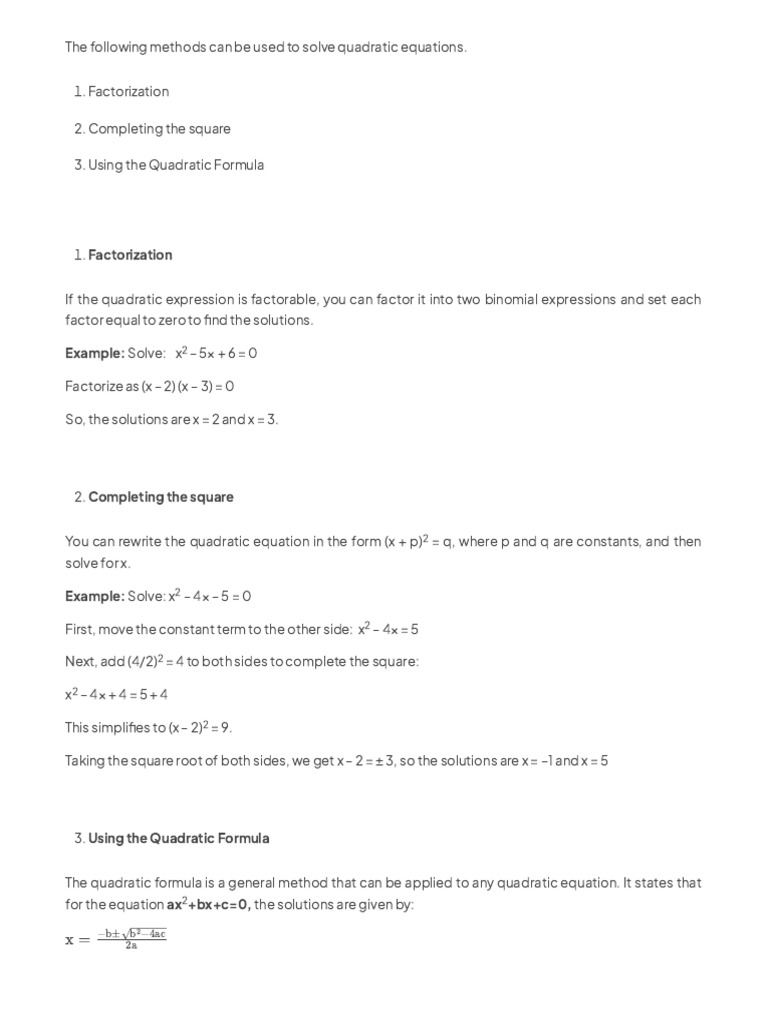 Example: Solve: X - 5× + 6 0: 2a B B 4ac | PDF