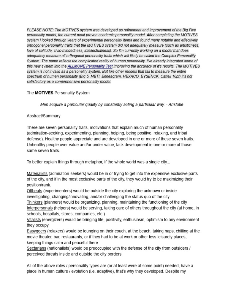 MOTIVES Personality System Architecture | PDF | Extraversion And Introversion | Personality ...
