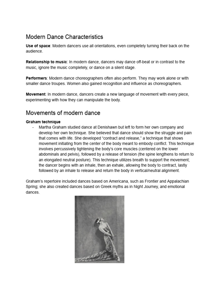 Modern Dance Characteristics | PDF | Ballet | Dances