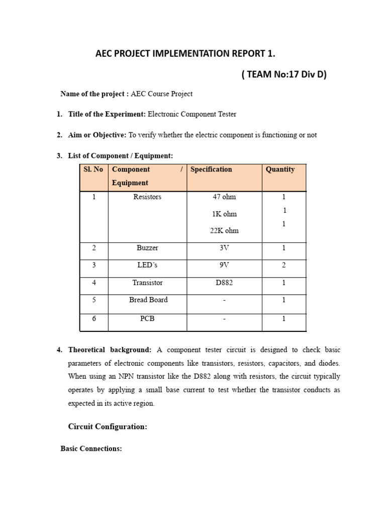 Aec Project Implementation Report 1 | PDF | Electrical Network | Resistor