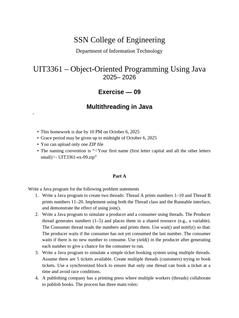 Ex 9 - Multithreading in Java | PDF | Thread (Computing) | Software Development