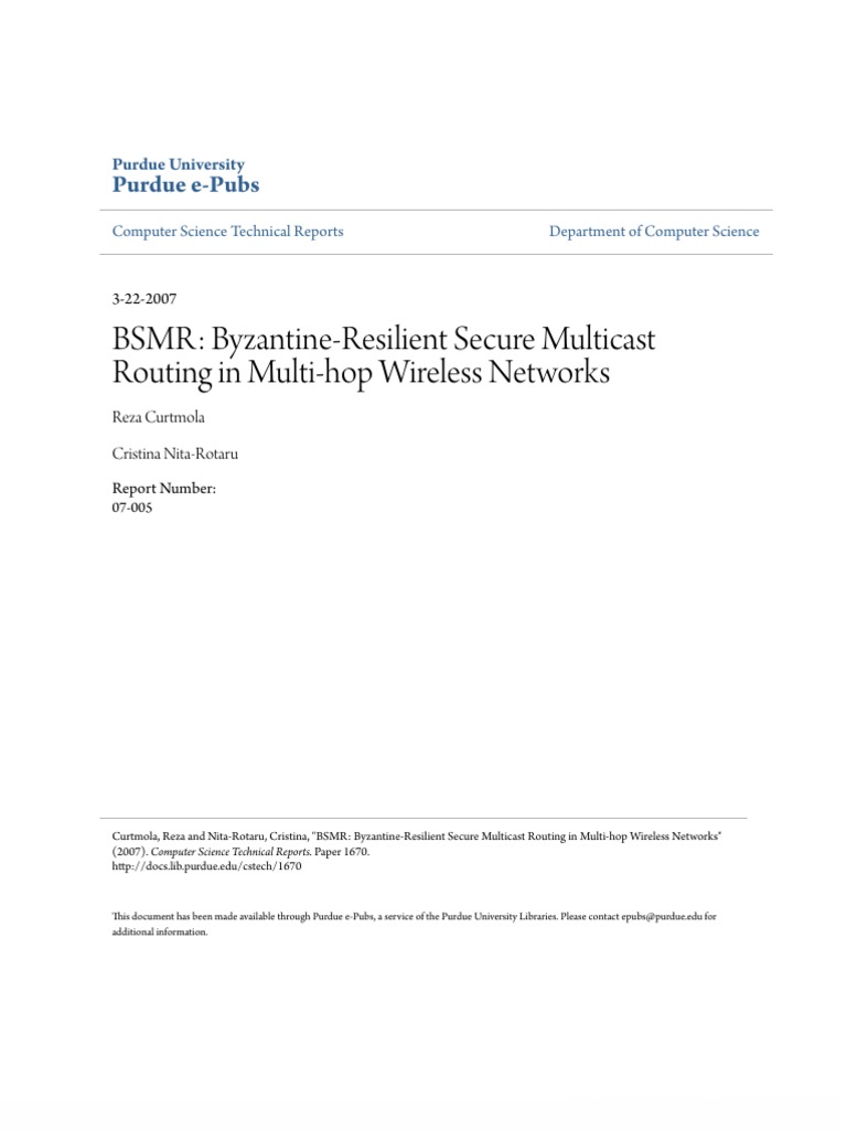 Bsmr Byzantine Resilient Secure Multicast Routing In Multi Hop Wireless Networks Pdf