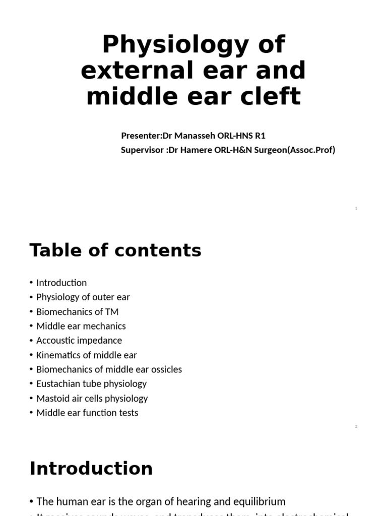 Physiology of External Ear and Middle Ear Cleft-Final | PDF | Ear | Hearing