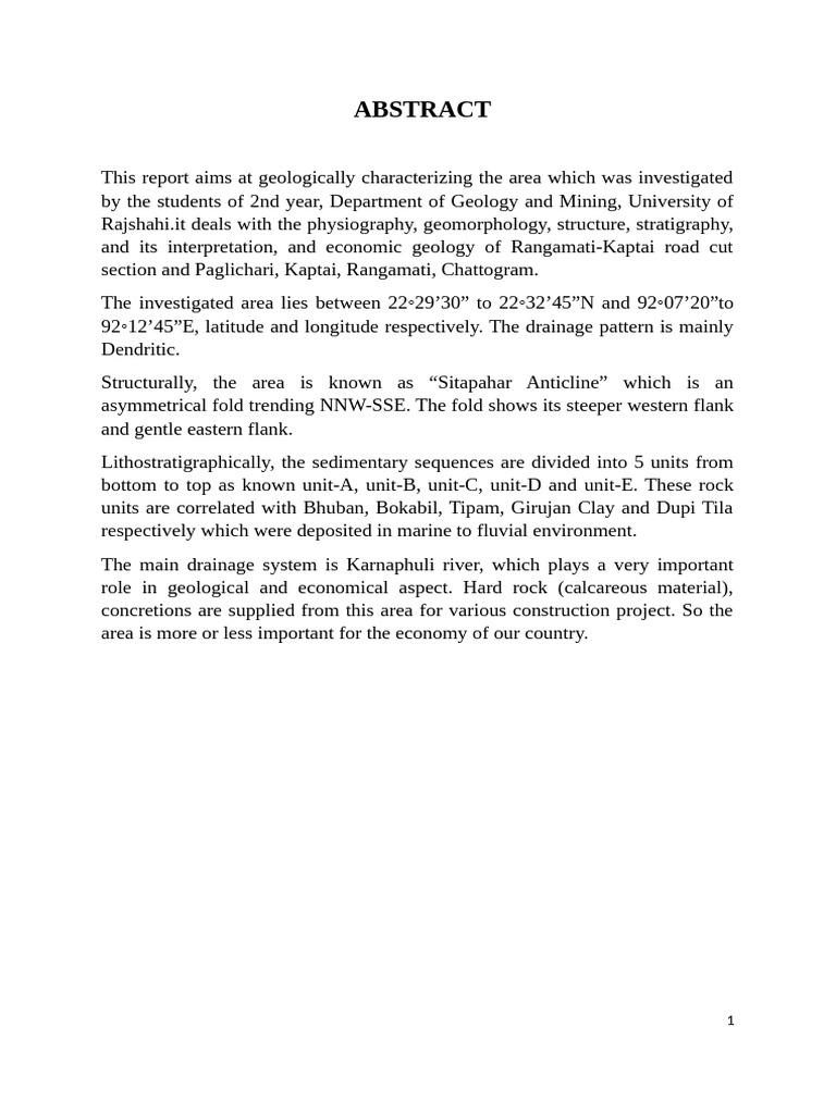 Geological Field Report On Kaptai Rangam | PDF | Sandstone | Shale