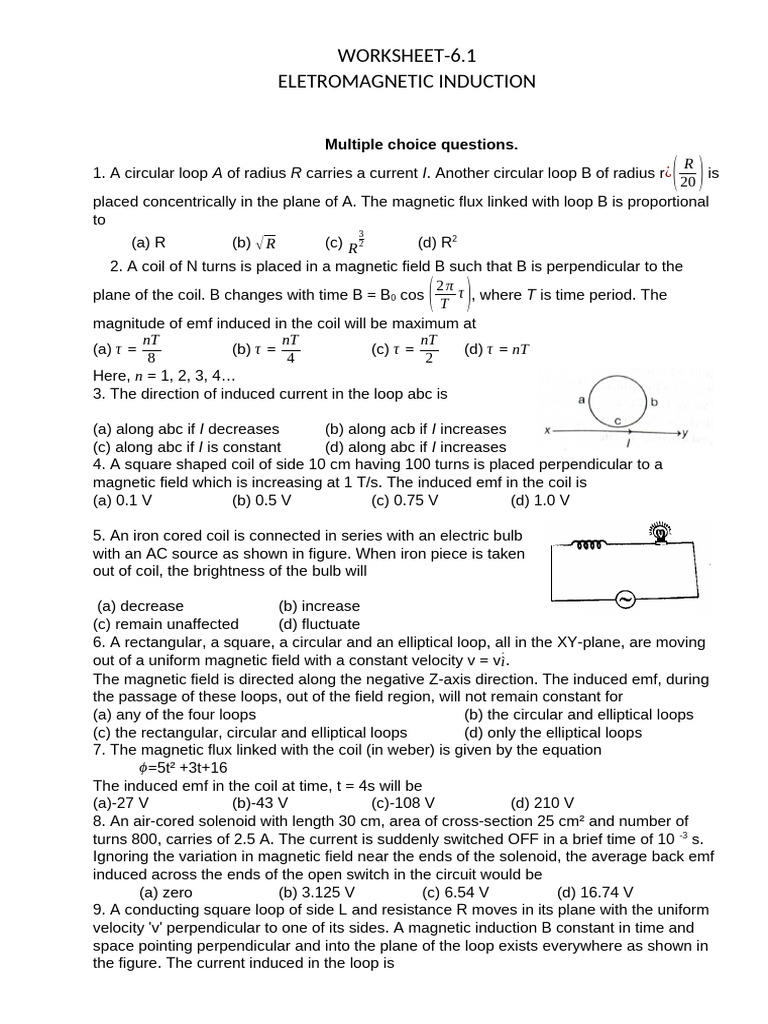 WORK SHEET 6.1 | PDF | Inductor | Inductance