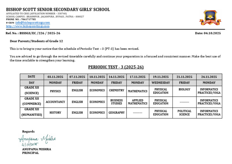 Grade 12 Periodic Test - 3 Revised Schedule (2025-26) - 1 | PDF ...