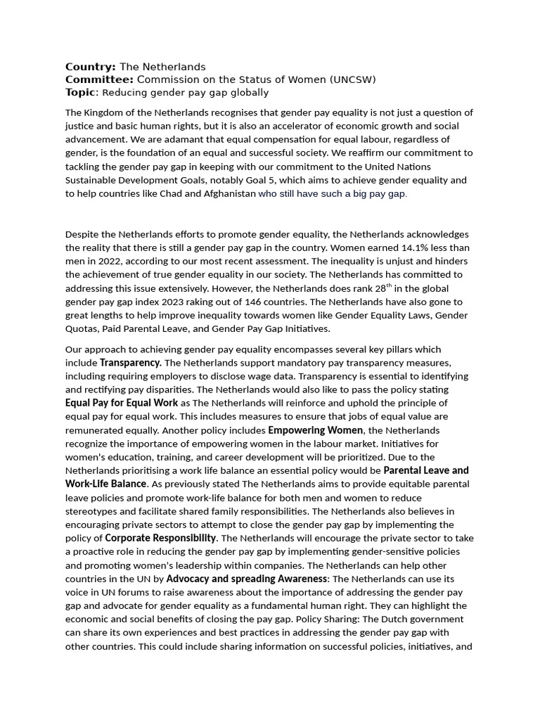 Netherlands' Commitment to Gender Pay Equality | PDF | Gender Equality ...