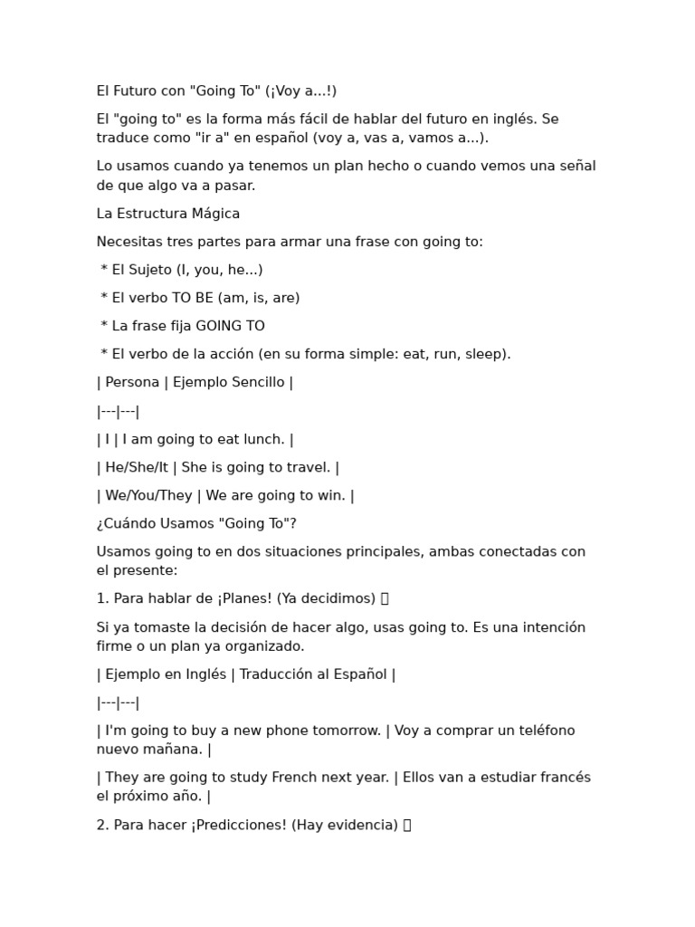 Uso de "Going To" en inglés | PDF