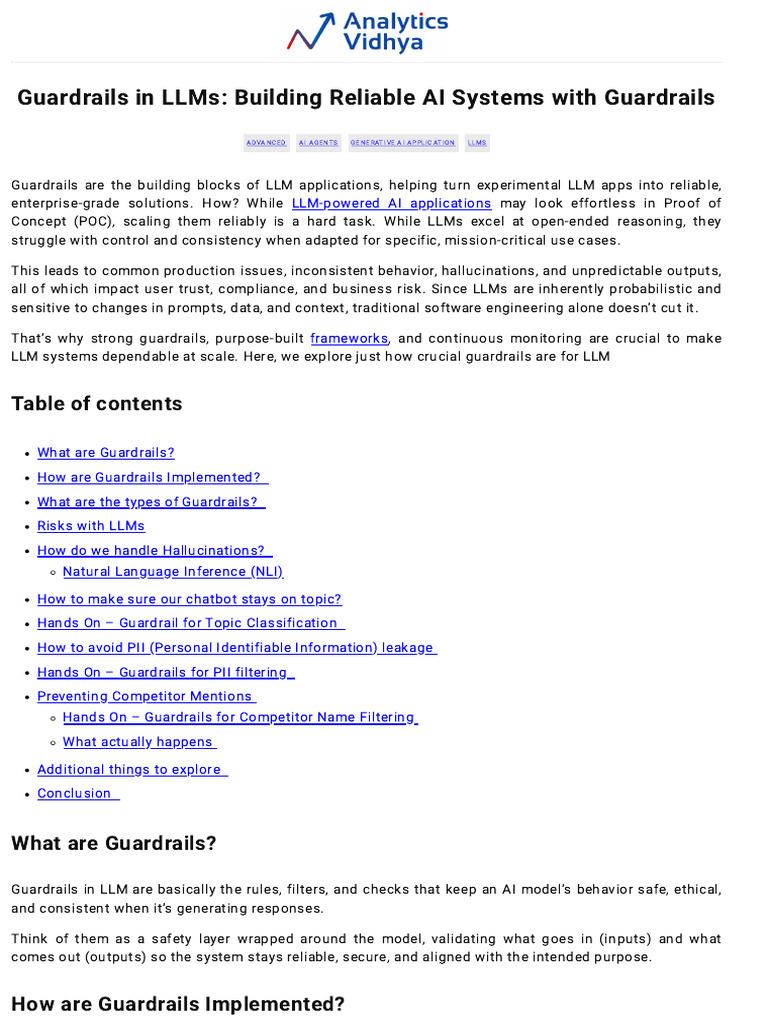 Guardrails in LLMs - Building Reliable AI Systems With Guardrails | PDF | Artificial ...