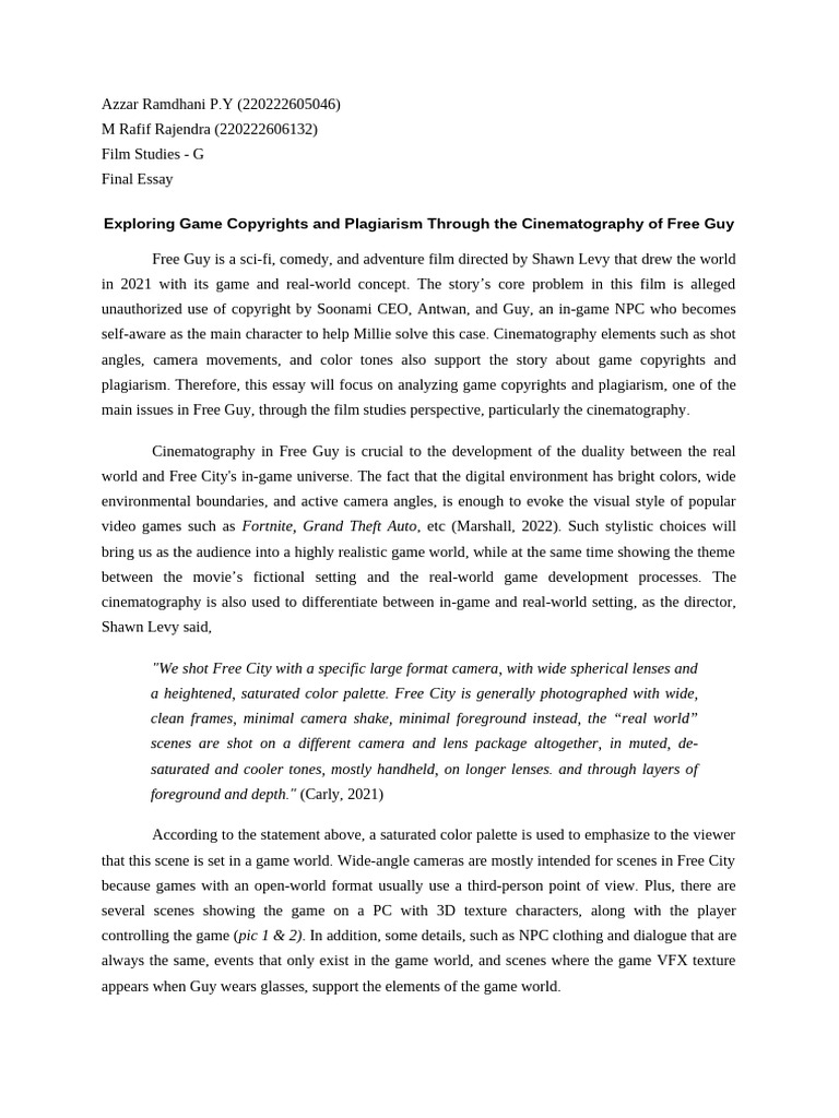 Exploring Game Copyrights Through The Lens of Free Guy | PDF ...