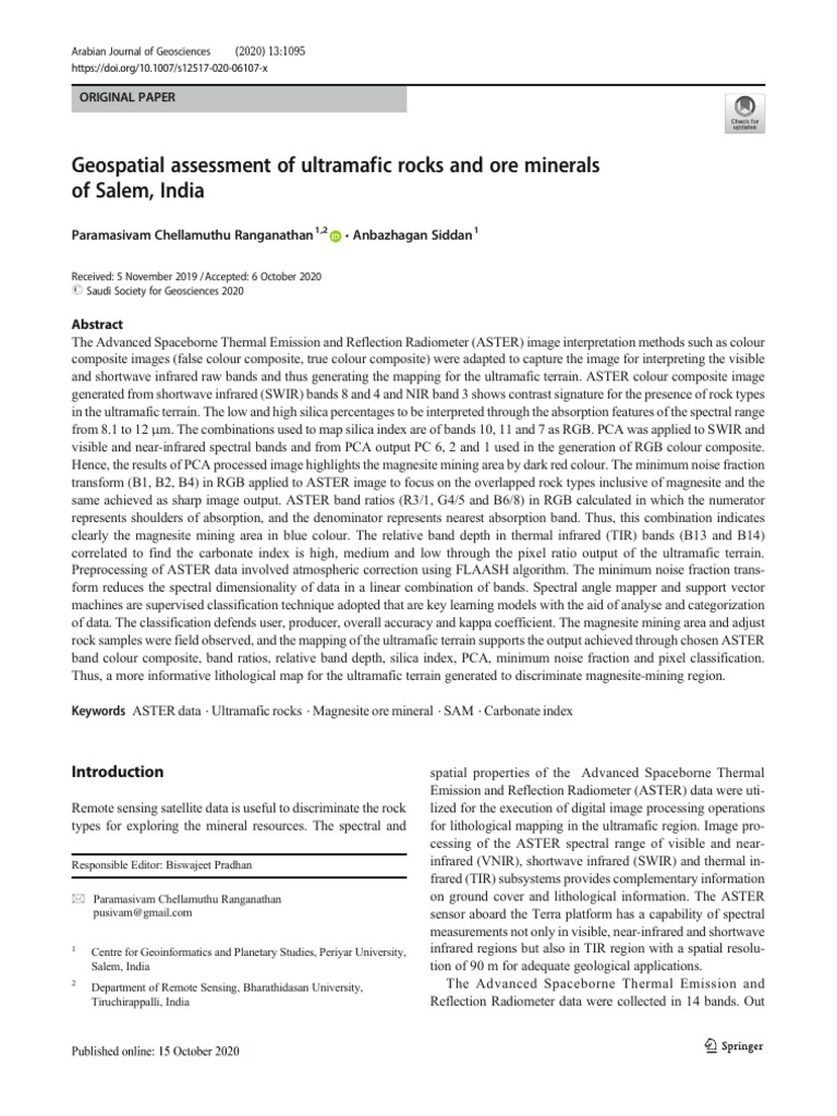 Geospatial Analysis of Ultramafic Rocks in Salem | PDF | Infrared ...