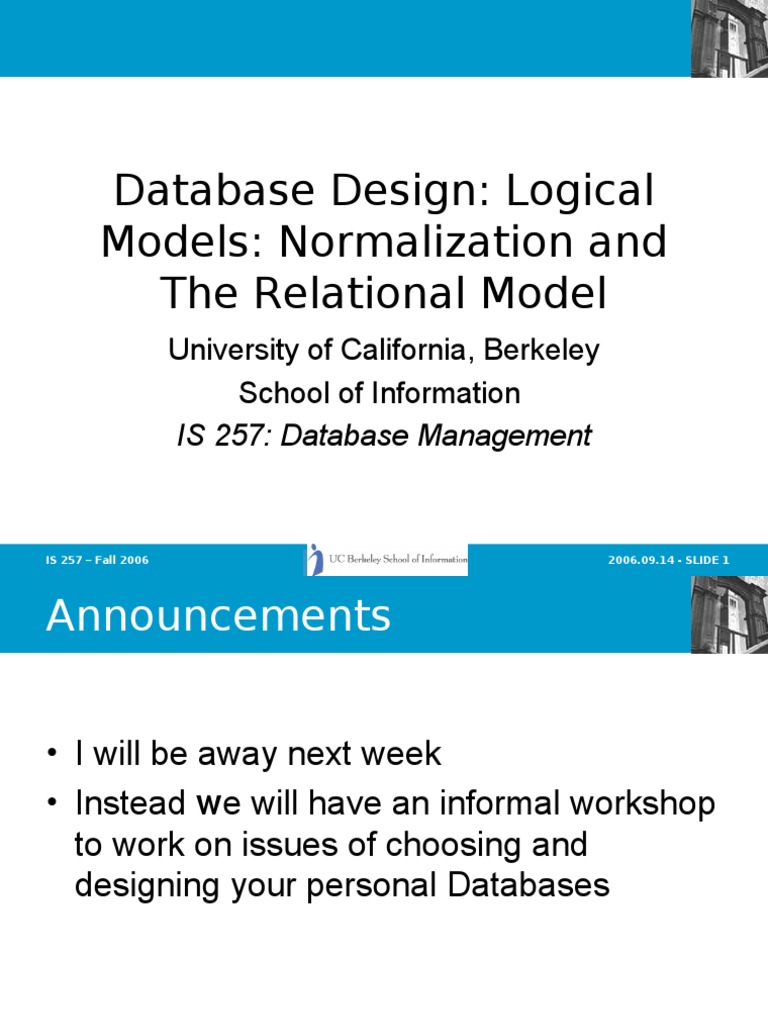 Database Design: Logical Models: Normalization and The Relational Model | PDF | Databases ...