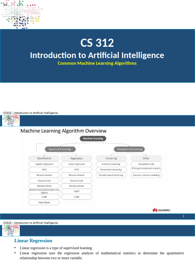 CS312 - Intro To AI - Common Machine Learning Algorithms | PDF | Regression Analysis | Dependent ...