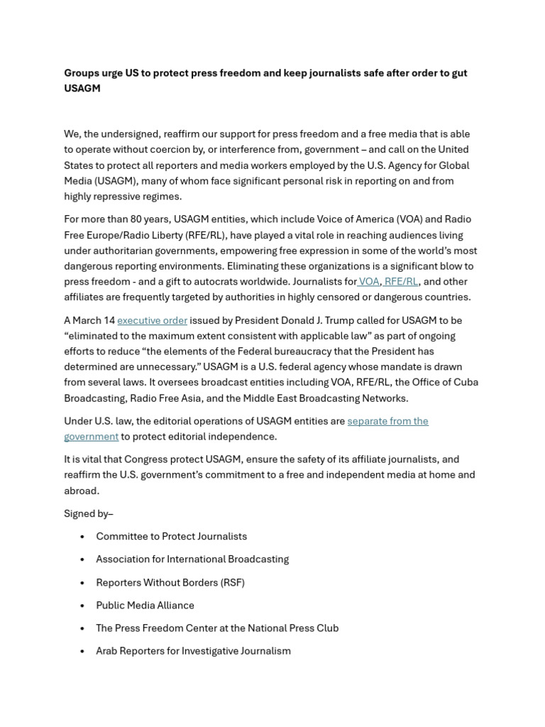 USAGM Coalition Statement | PDF | Freedom Of The Press | Mass Media