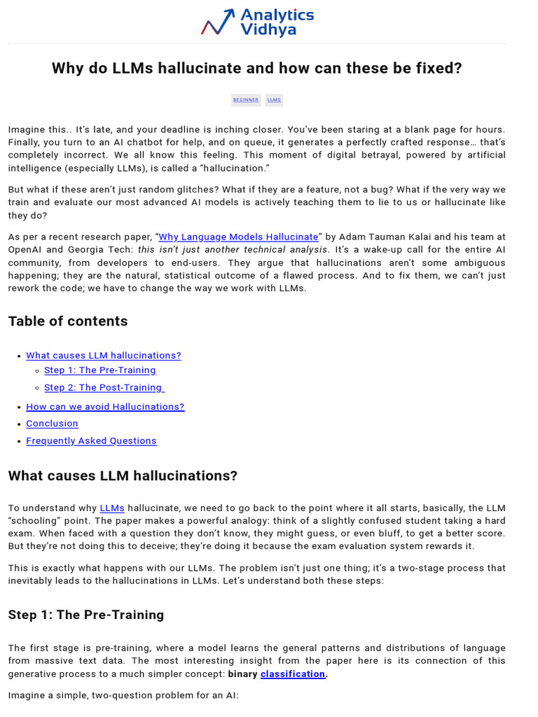 Why Do LLMs Hallucinate and How Can These Be Fixed | PDF | Artificial Intelligence ...