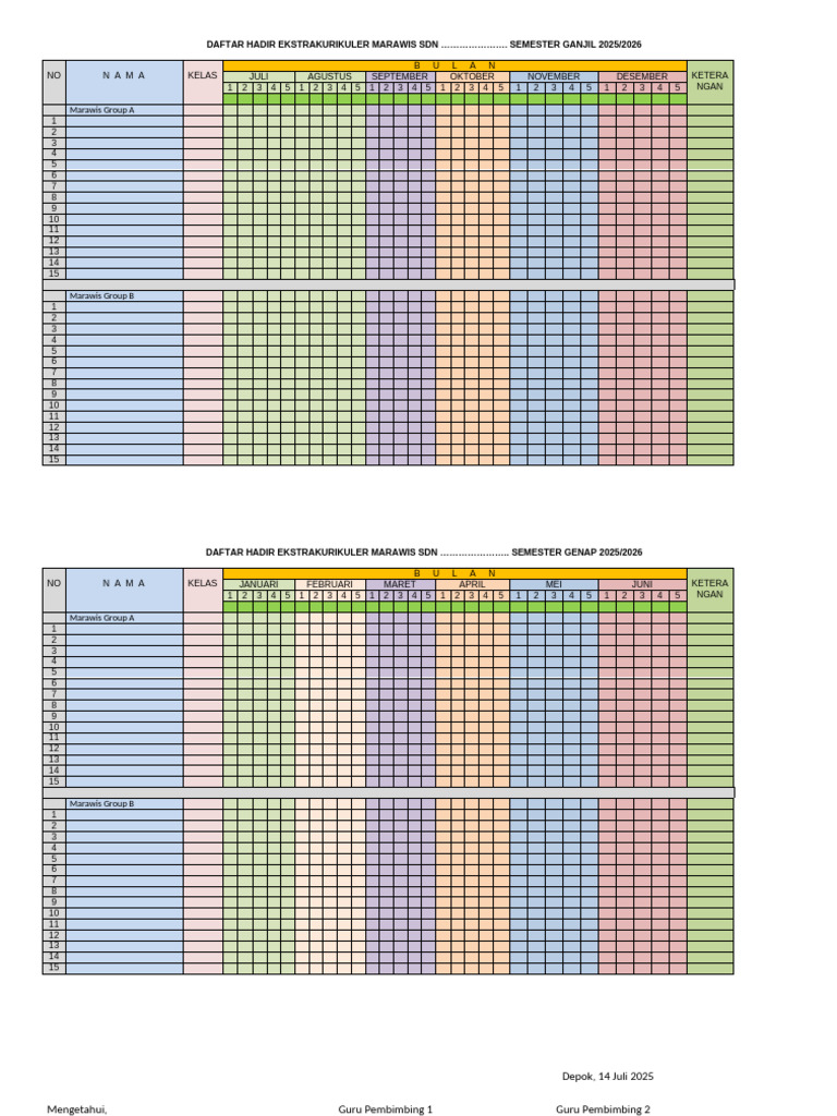 Daftar Hadir Marawis SDN 2025/2026 | PDF