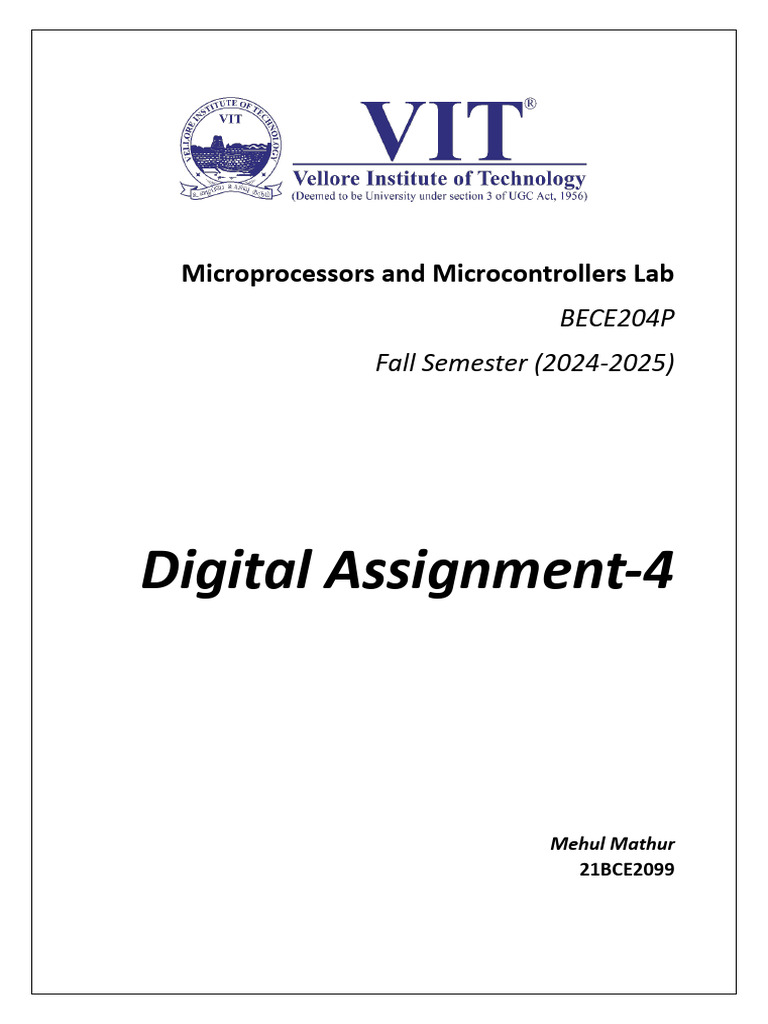 Digital Assignment-4: Microprocessors and Microcontrollers Lab | PDF