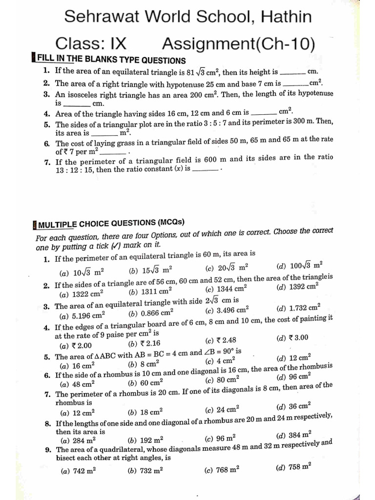 Class 9th Ch-10 Assignment | PDF